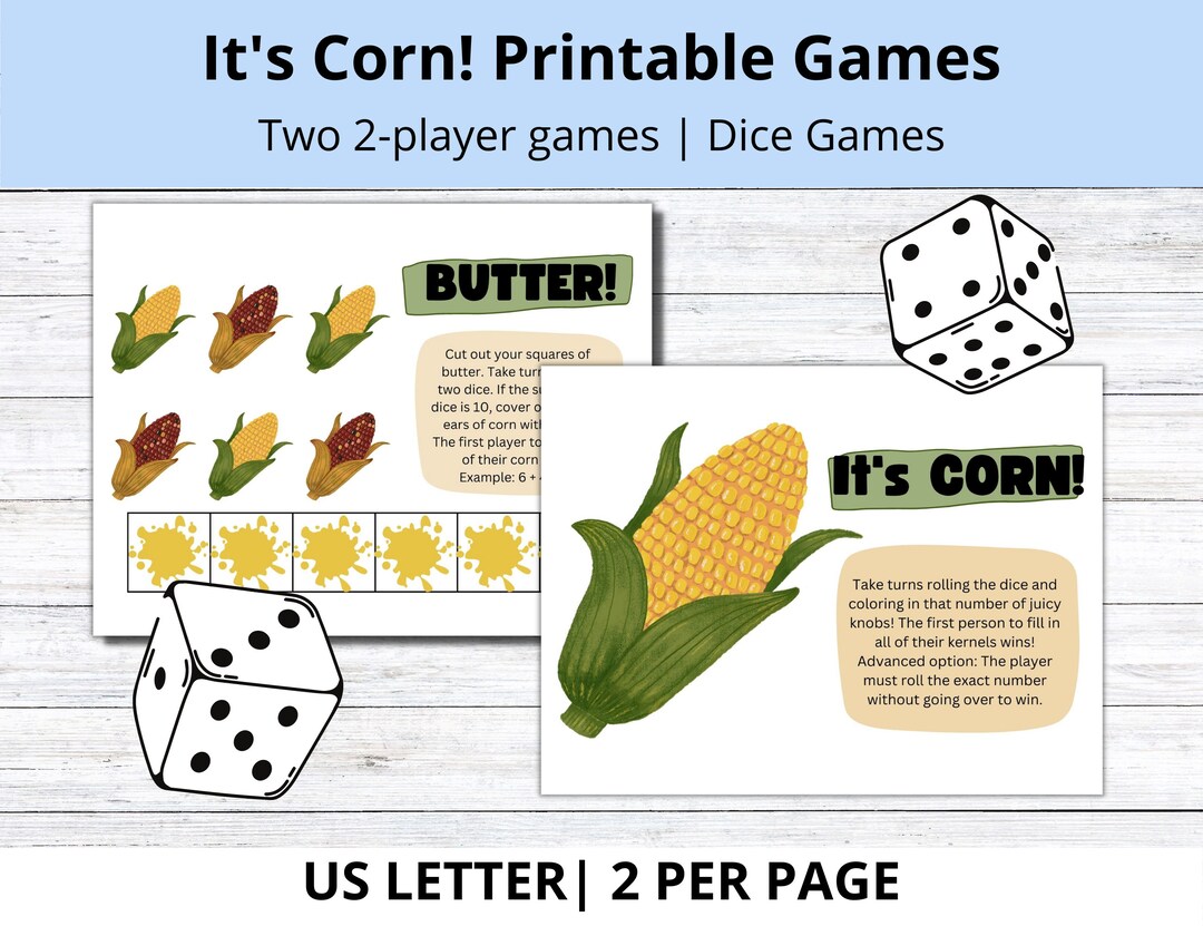 It's Corn Printable Games | 2 Classroom Dice Games | Kids Math Counting ...