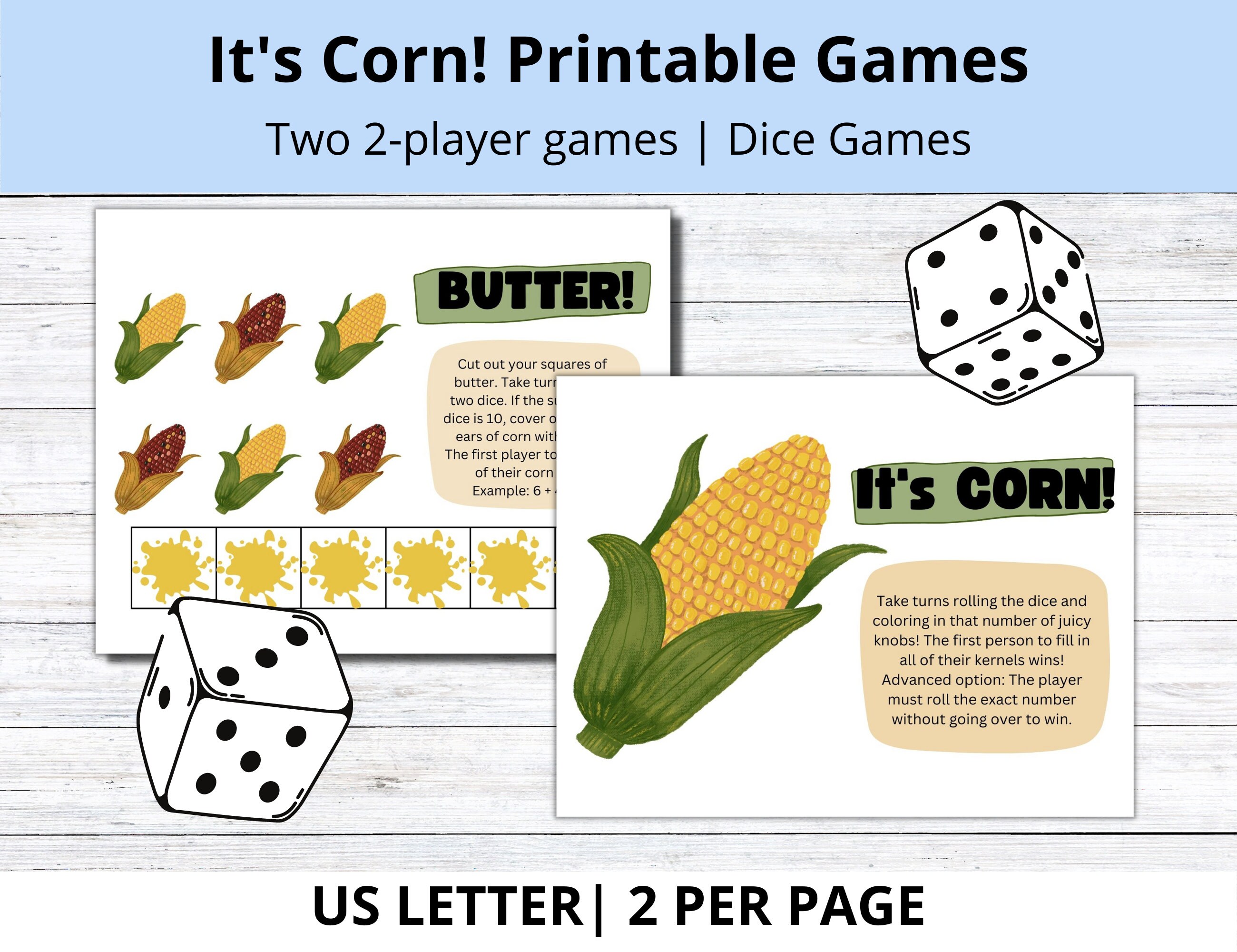 It's Corn Printable Games | 2 Classroom Dice Games | Kids Math Counting ...