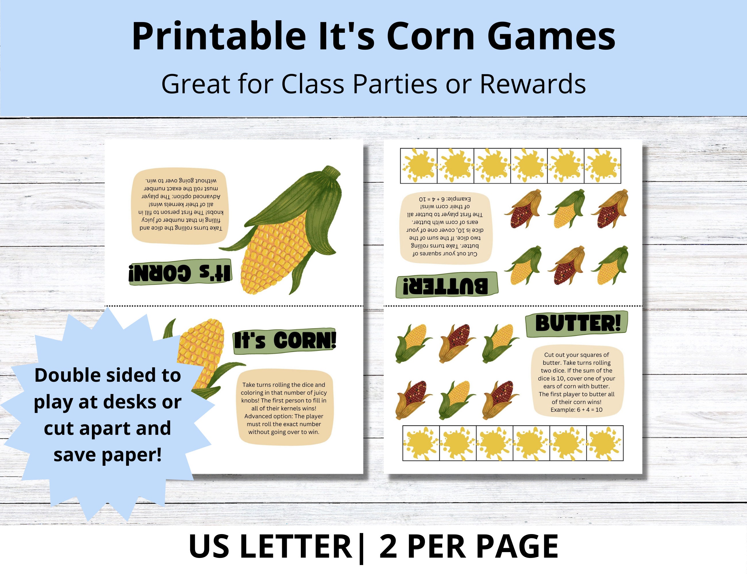 It's Corn Printable Games | 2 Classroom Dice Games | Kids Math Counting ...