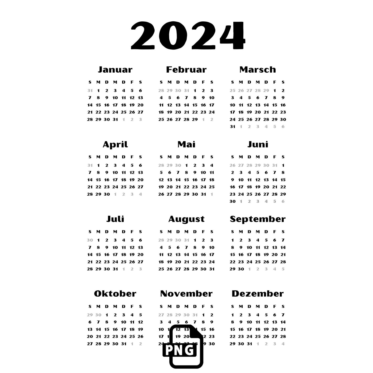 2024 Kalender, 2024 New Calendar, Deutscher Kalender Png, New Year ...