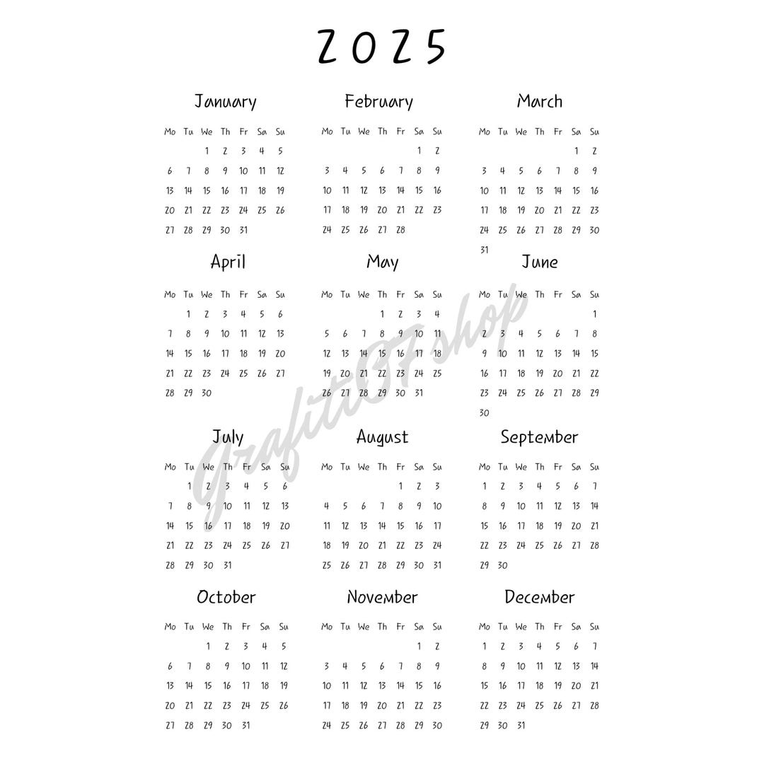 2025 New Year Calendar, Annual Calendar Png, Transparent Background ...
