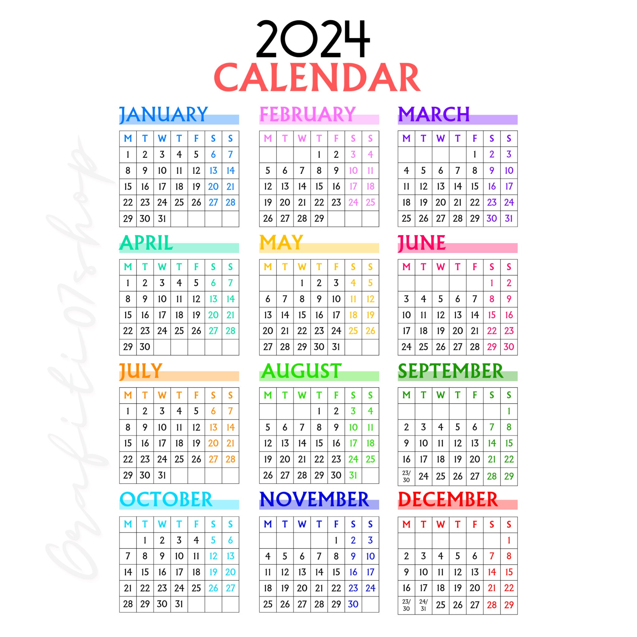 New Year Calendar, Transparent Background Calendar, 2024 Calendar Png ...