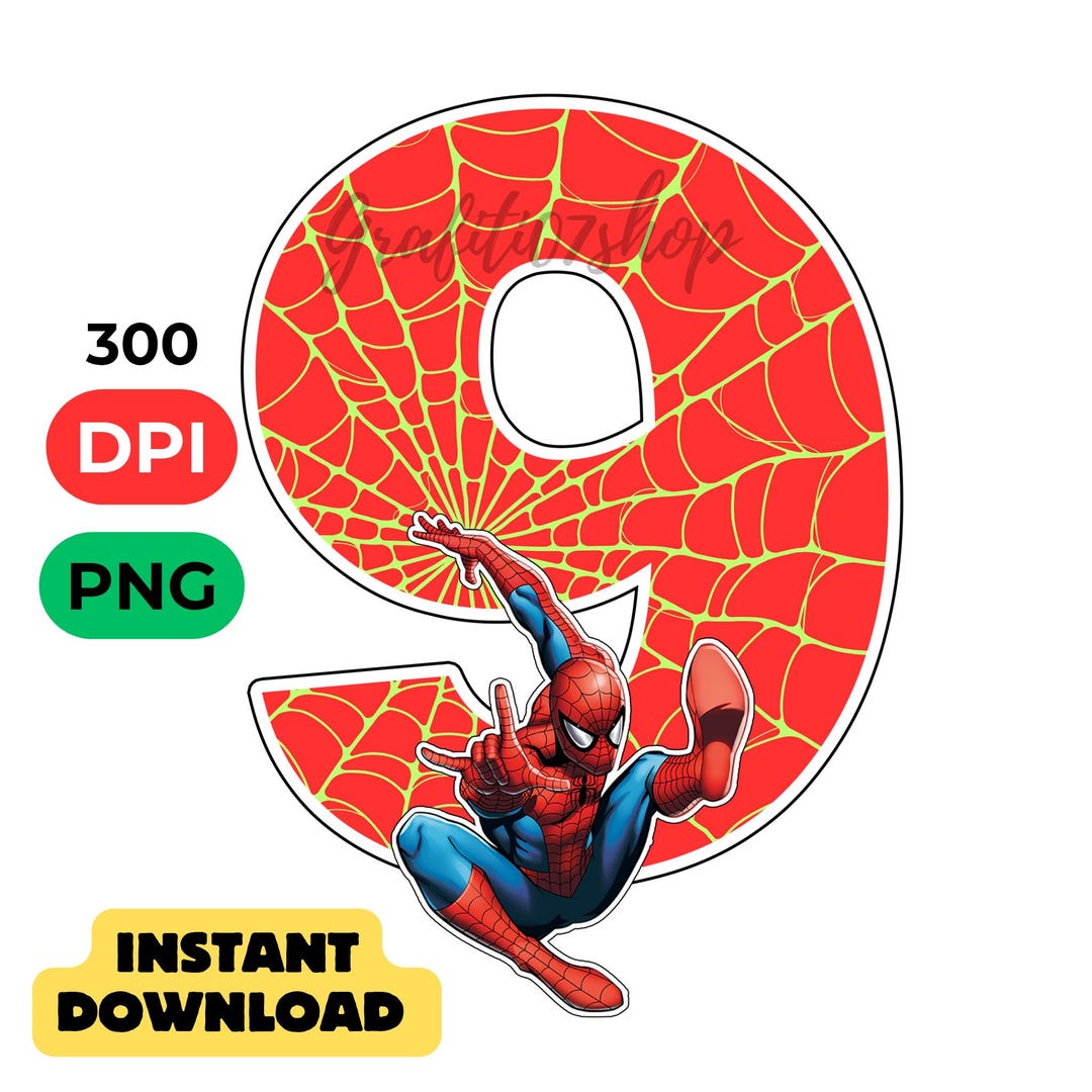 Spiderman 9 Number Ready to Print and Handcut Birthday Decoration ...