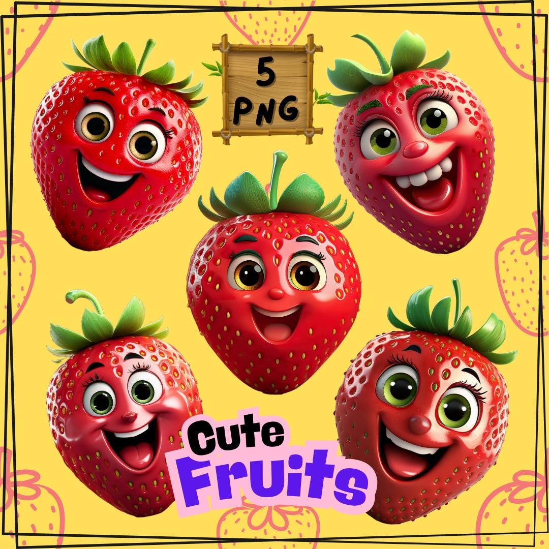 Fruit Clipart Fruit Png Bundle Cute Fruit Cute Strawberry PNG Format ...