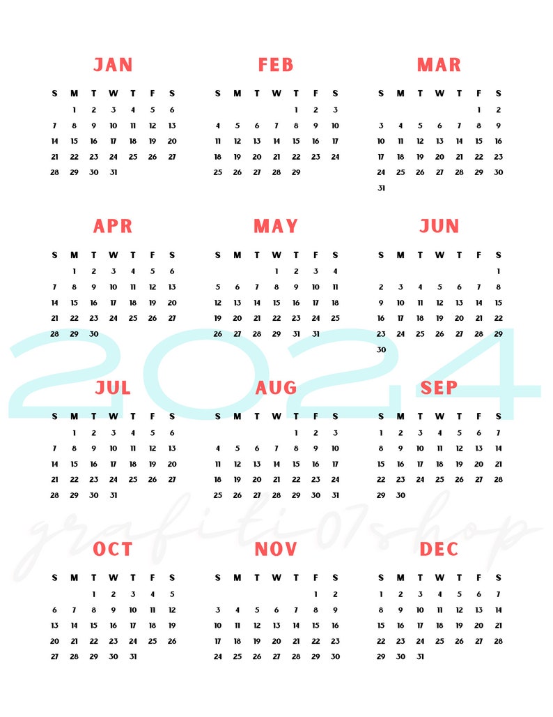 2024 Calendar, New Year Calendar, Transparent Background Calendar ...