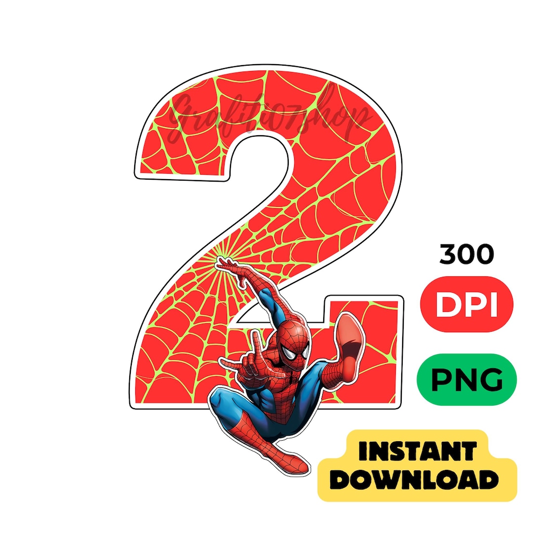 Spiderman 2 Number Ready to Print and Handcut Birthday Decoration ...