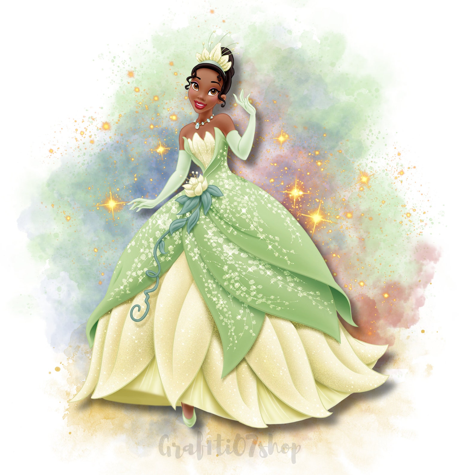 Princess Tiana Watercolor Design, Tiana Transparent Background Design ...