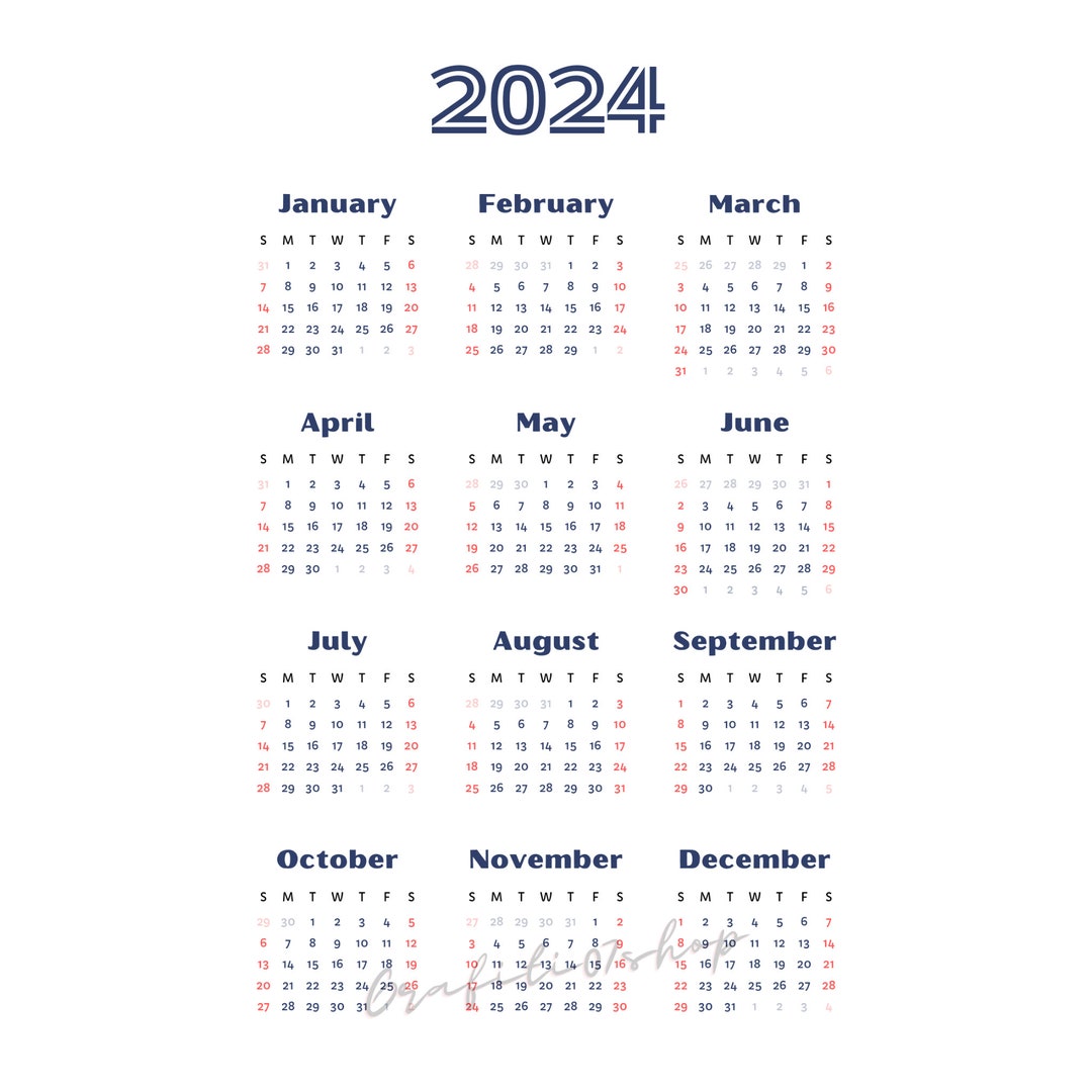 2024 New Year Calendar, Annual Calendar Png, Transparent Background ...