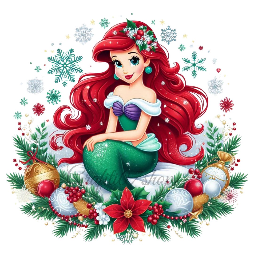Princesa Ariel png, Navidad, diseño de acuarela, fondo transparente ...