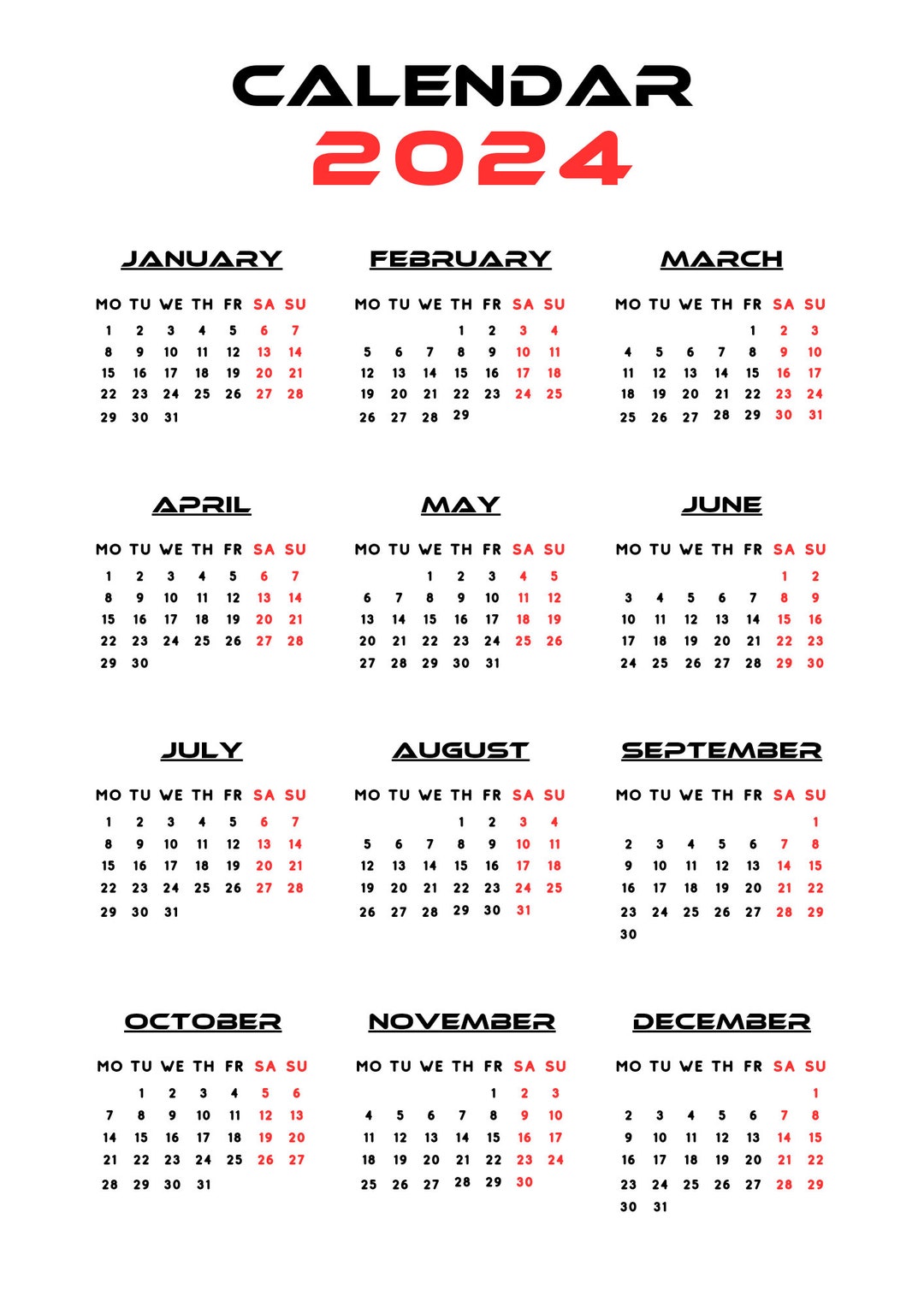 2024 Calendar, 2024 Calendar Png, Transparent Background, New Year ...