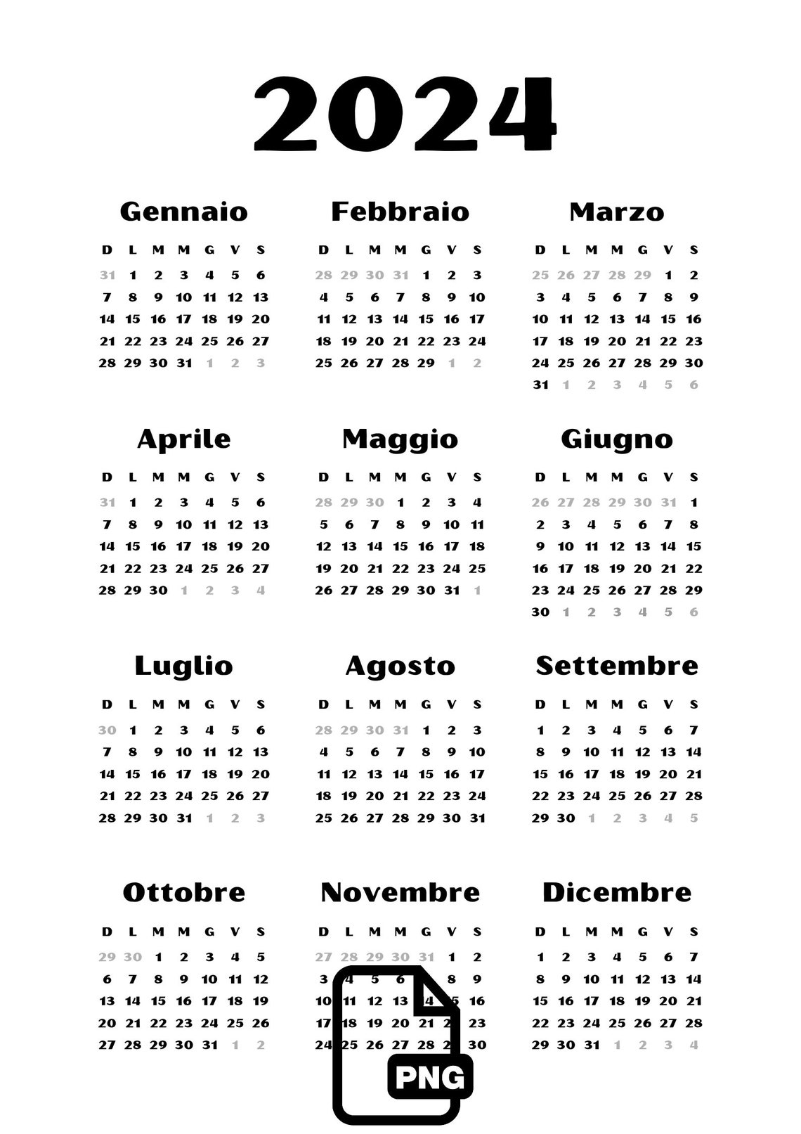 Italian Calendar Png Desings, 2024 Calendar, 2024 Calendar Png ...
