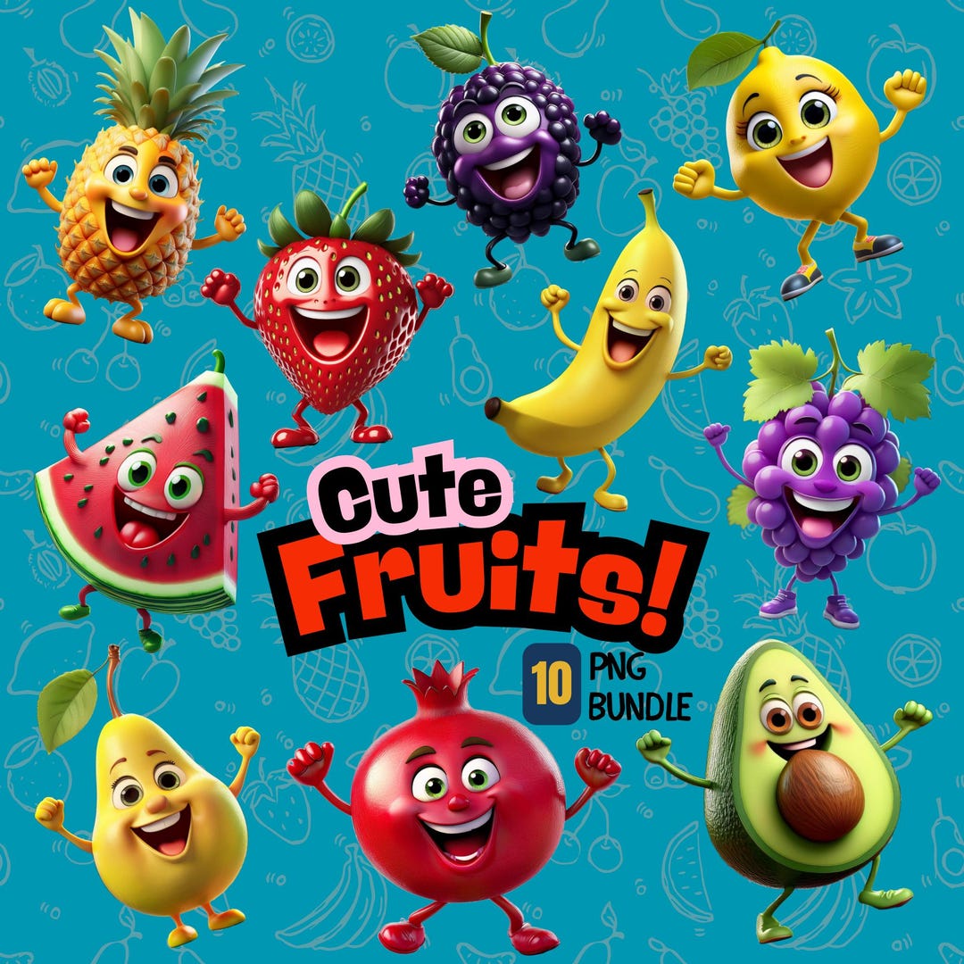 Fruit Clipart Fruit Png Bundle Cute Fruit Tropical Fruits PNG Format ...