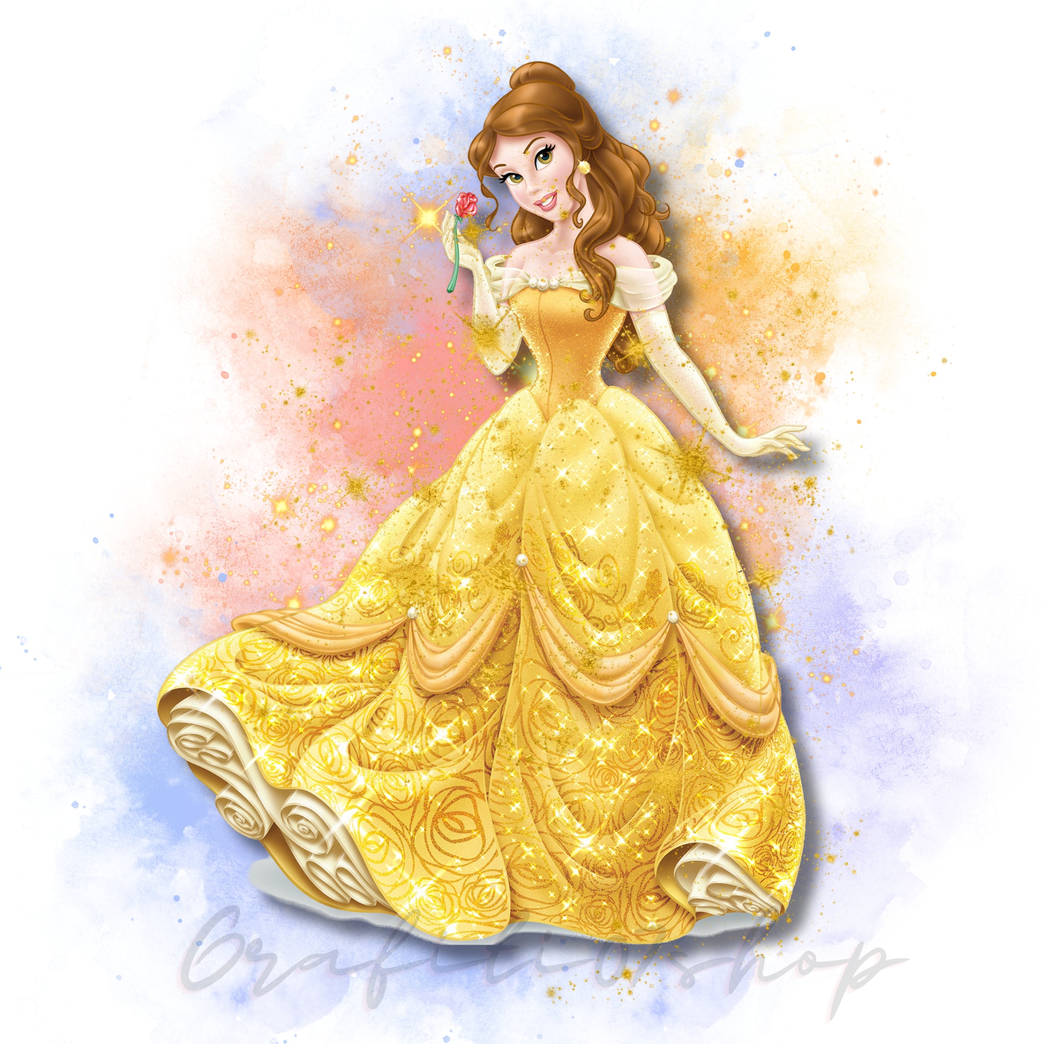 Princess Belle Watercolor Design, Princess Belle Transparent Background ...