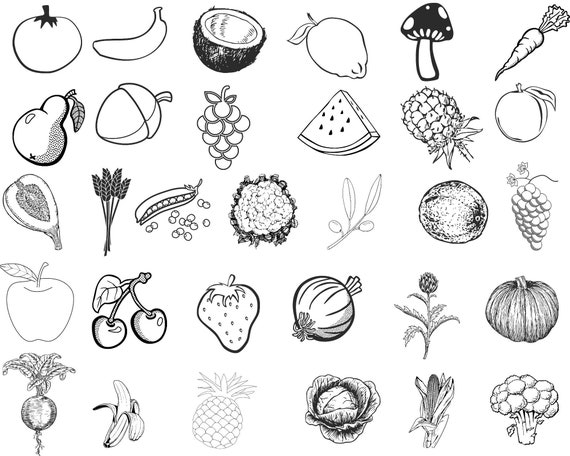 Fruit And Vegetable Clipart Black And White
