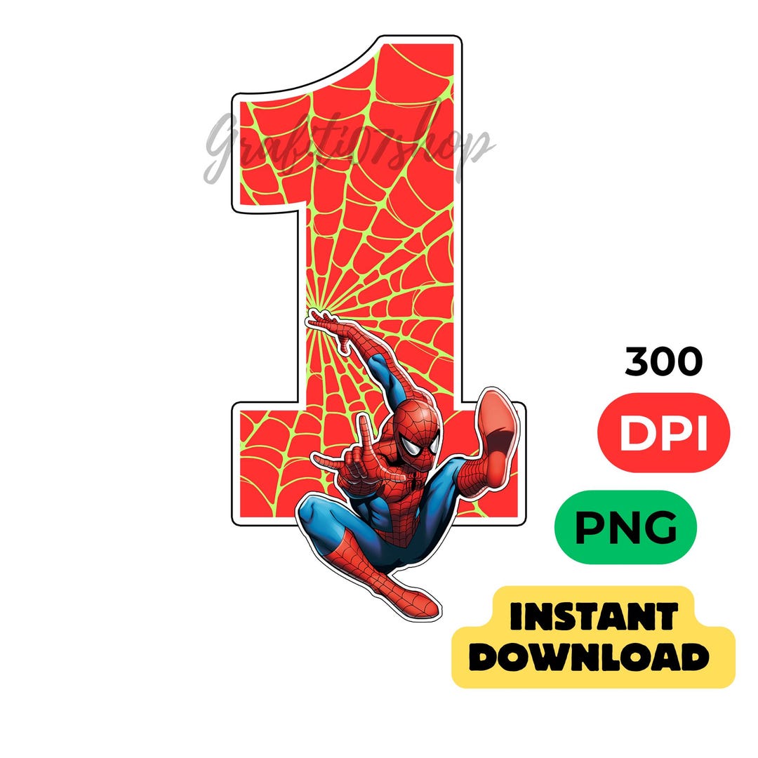 Spiderman 1 Number Ready to Print and Handcut Birthday Decoration ...
