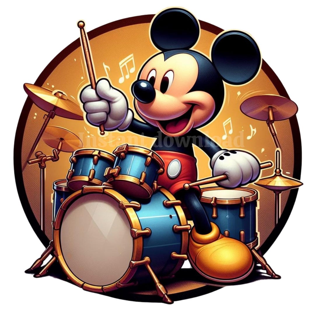 Mickey Playing the Drums, PNG File, Mickey Mouse Clipart, Transparent ...