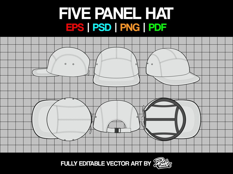 Fully Editable Five Panel Camp Hat Vector Art Fashion Template Eps Psd ...