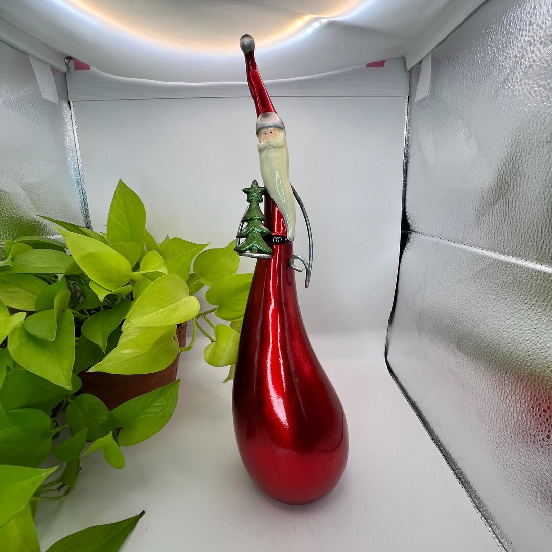 Pier One Tall Slim Santa Metallic Red Christmas Decor 16.5" Gourd Like ...
