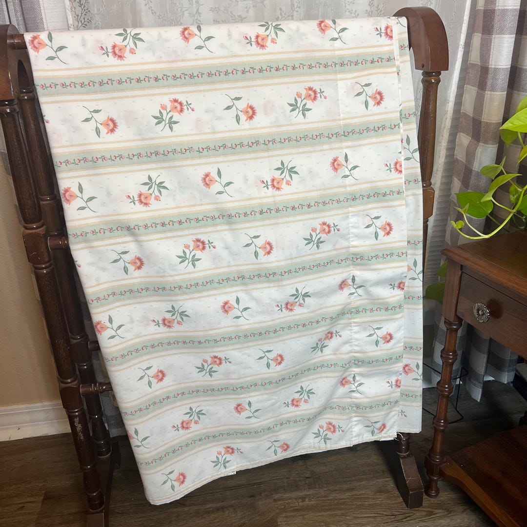 Vintage JP Stevens Twin Flat Sheet Floral Stripe Patern No Iron Made in ...