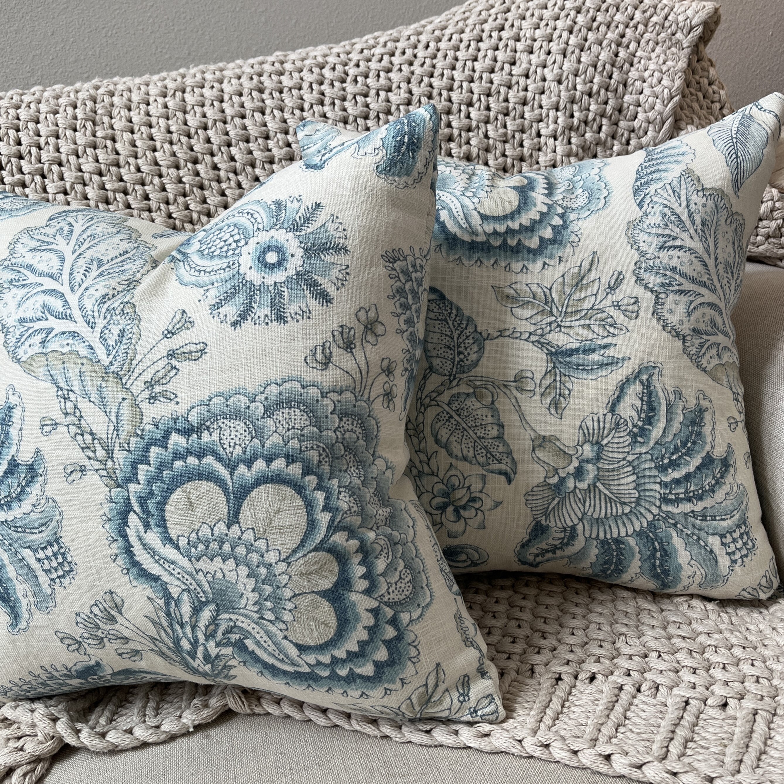 Covington Blue Floral on Linen Pillow Cover - Etsy