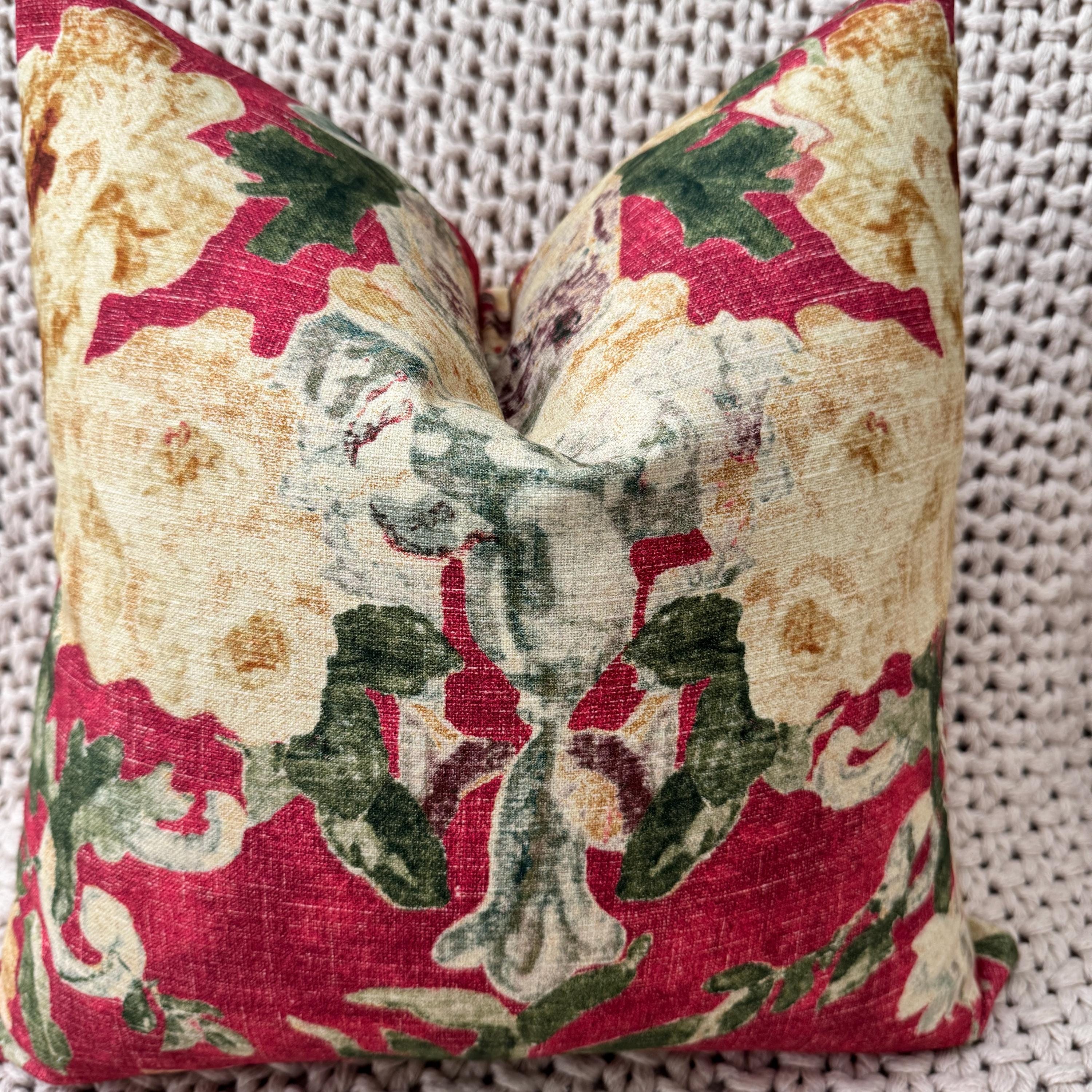 Crimson Red Floral Pillow Cover - Etsy