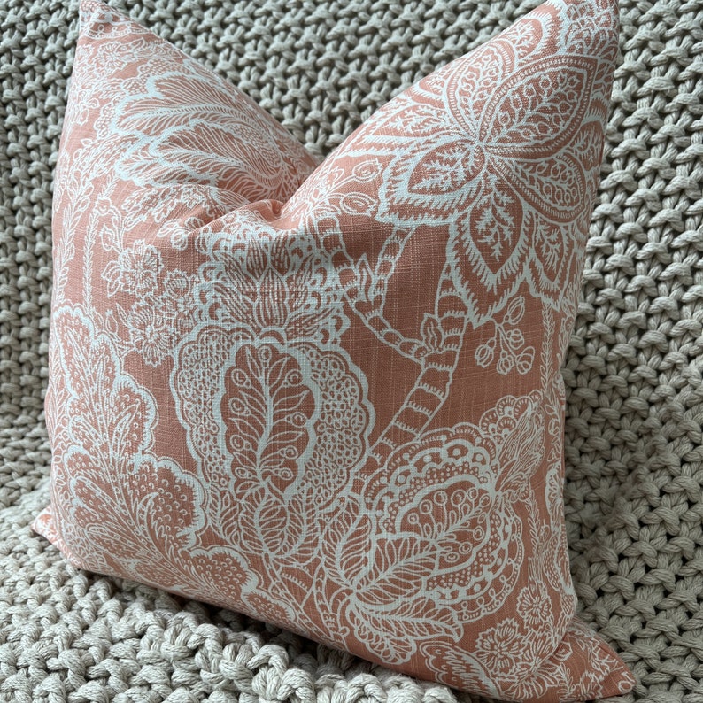 Coral and White Floral Pillow Cover - Etsy