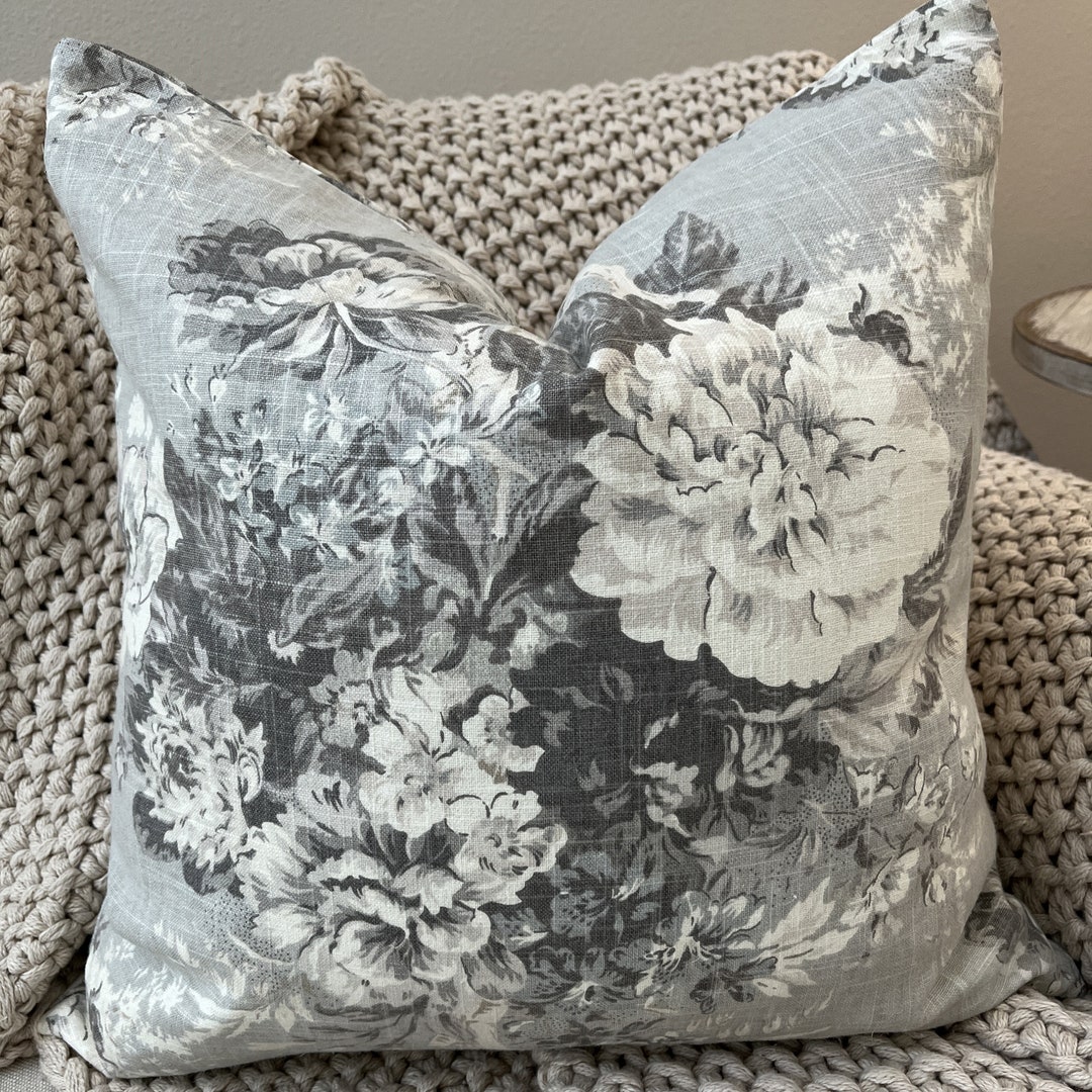Gray Waverly Floral Print Pillow Cover - Etsy