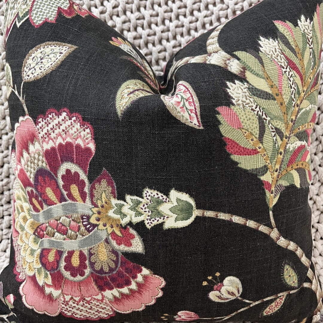 Raspberry & Black Jacobean Floral Pillow Cover - Etsy