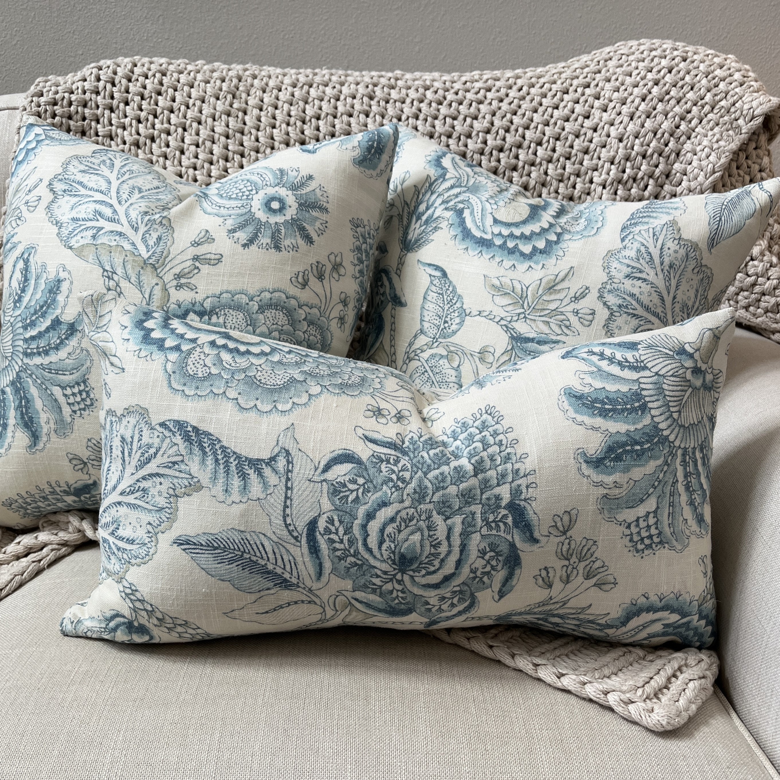 Covington Blue Floral on Linen Pillow Cover - Etsy