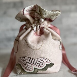 Pink Floral Drawstring Bag - Etsy