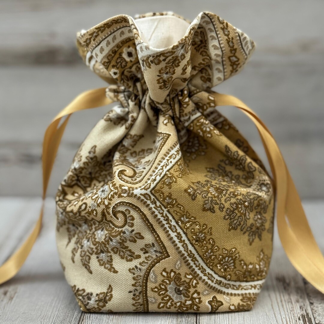Lined and Box Pleated Golden Damask Drawstring Bag - Etsy