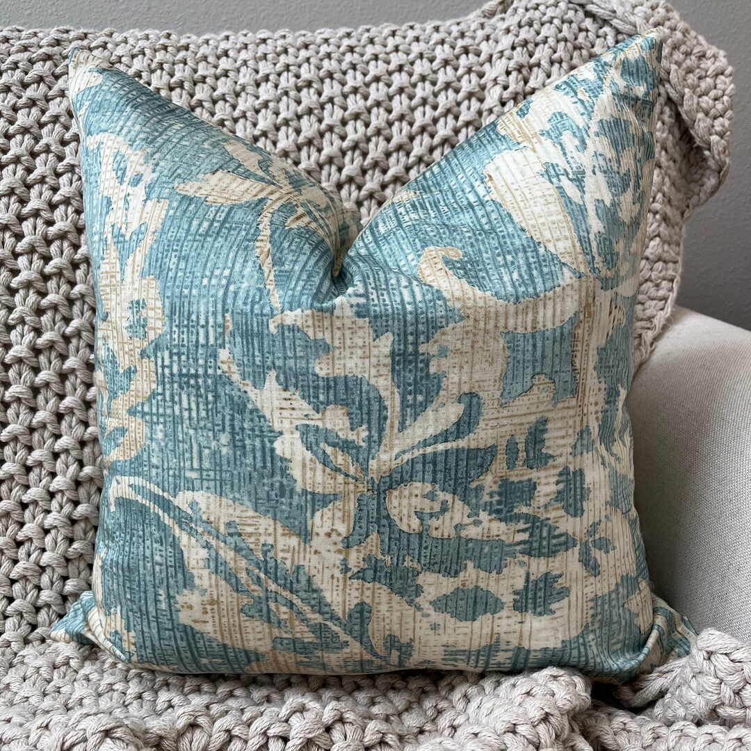 P Kaufmann Abstract Floral Teal and Camel Pillow Cover - Etsy