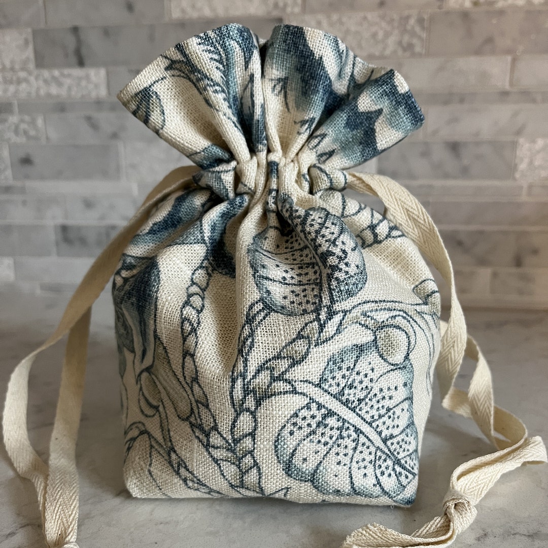 Covington Blue Floral Linen Drawstring Bag - Etsy