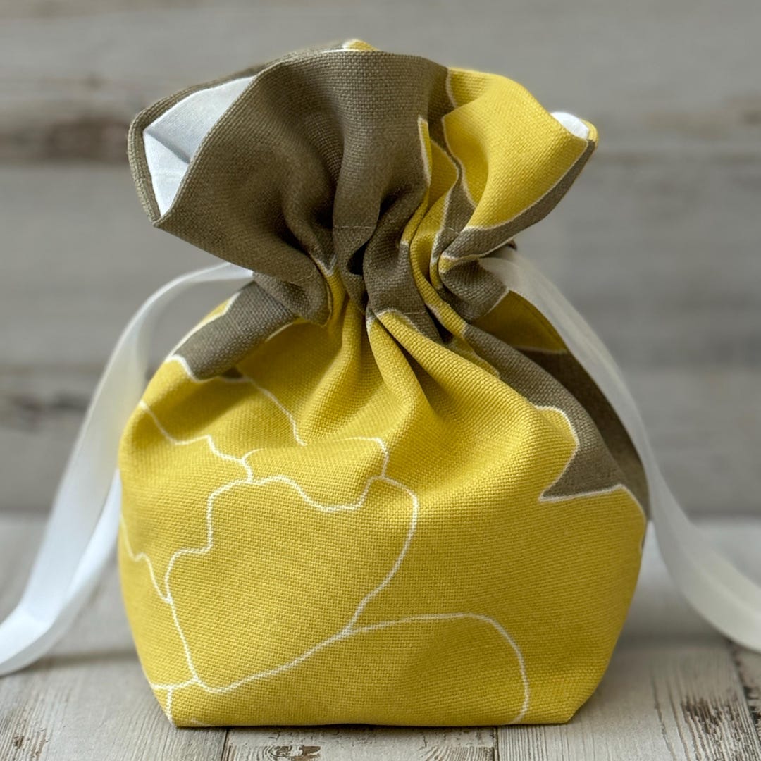 Lined and Box Pleated Canary Yellow Floral Drawstring Bag - Etsy