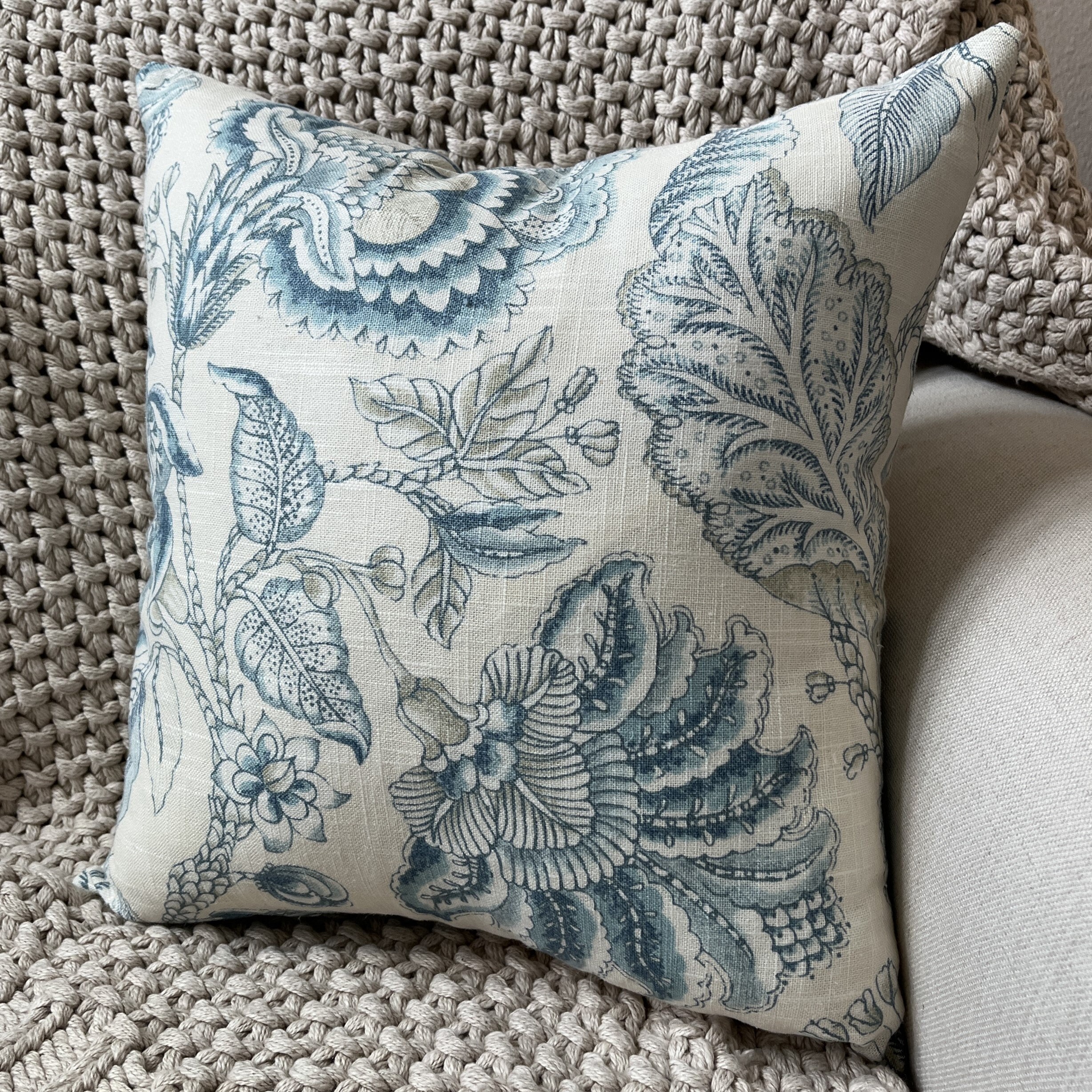 Covington Blue Floral on Linen Pillow Cover - Etsy