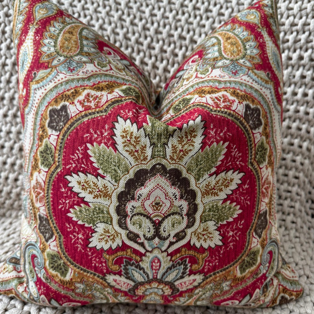 Red Multi Colored Damask Pillow Cover - Etsy