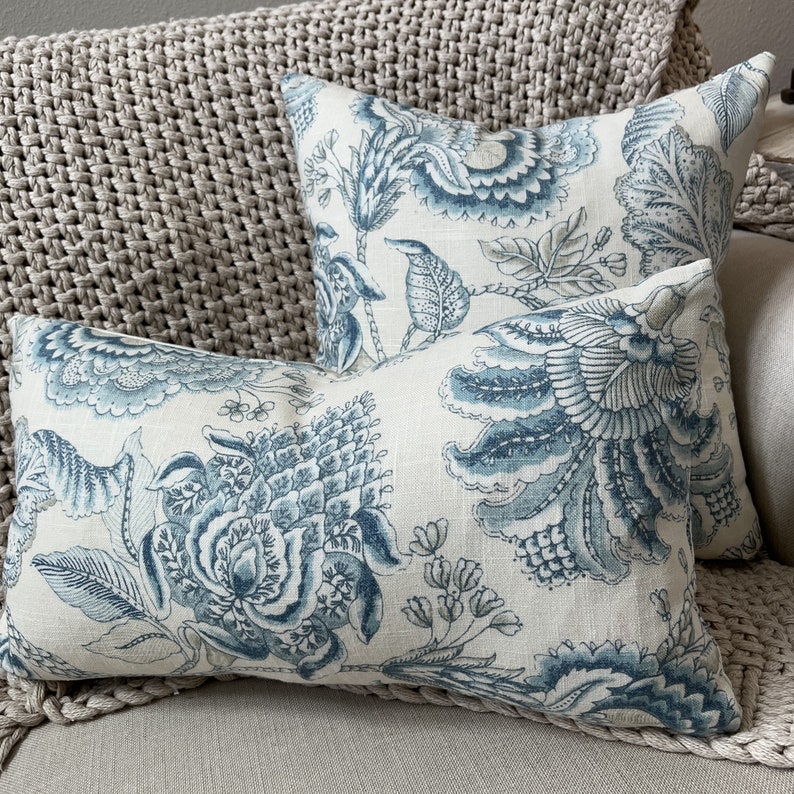 Covington Blue Floral on Linen Pillow Cover - Etsy
