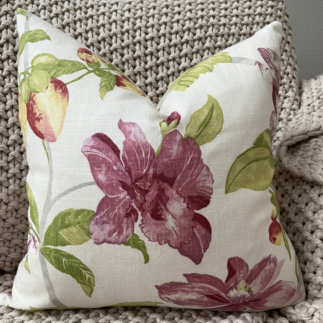 Violet and Green Floral Pillow Cover - Etsy