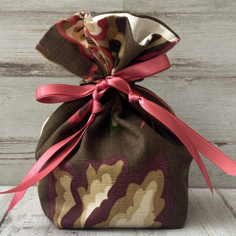 Lined and Box Pleated Chocolate Brown Floral and Bird Drawstring Bag - Etsy