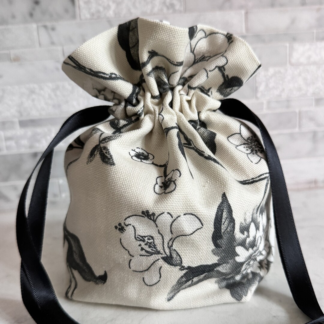 Gray and Ivory Drawstring Bag - Etsy