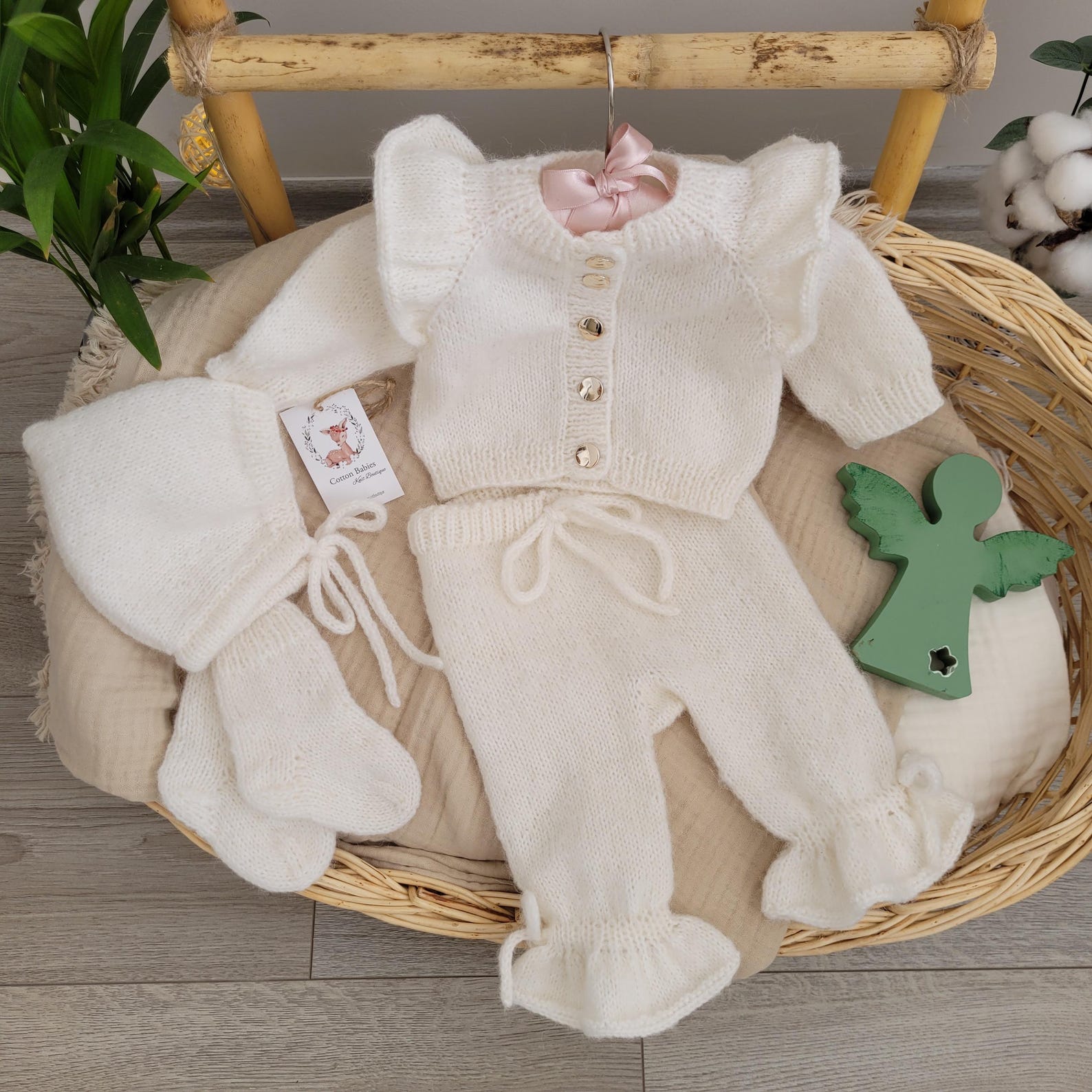 Hand-knitted Alpaca Blend Baby Outfit: 4-piece Coming Home Set,newborn ...