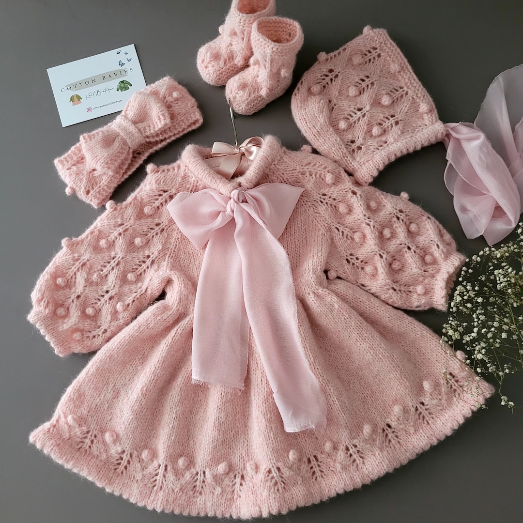 Knitted Baby Girl Dress Set,hand Knit Clothing Gift,alpaca Hand Knit ...