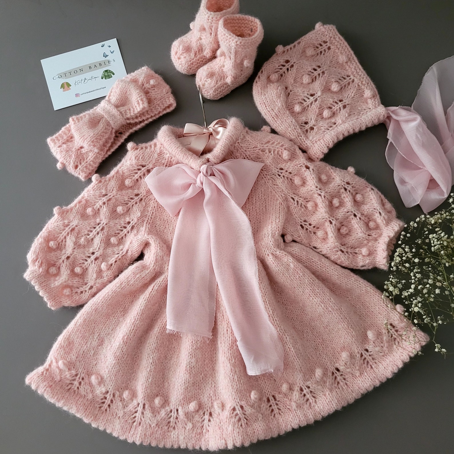 Knitted Baby Girl Dress Set,hand Knit Clothing Gift,alpaca Hand Knit ...