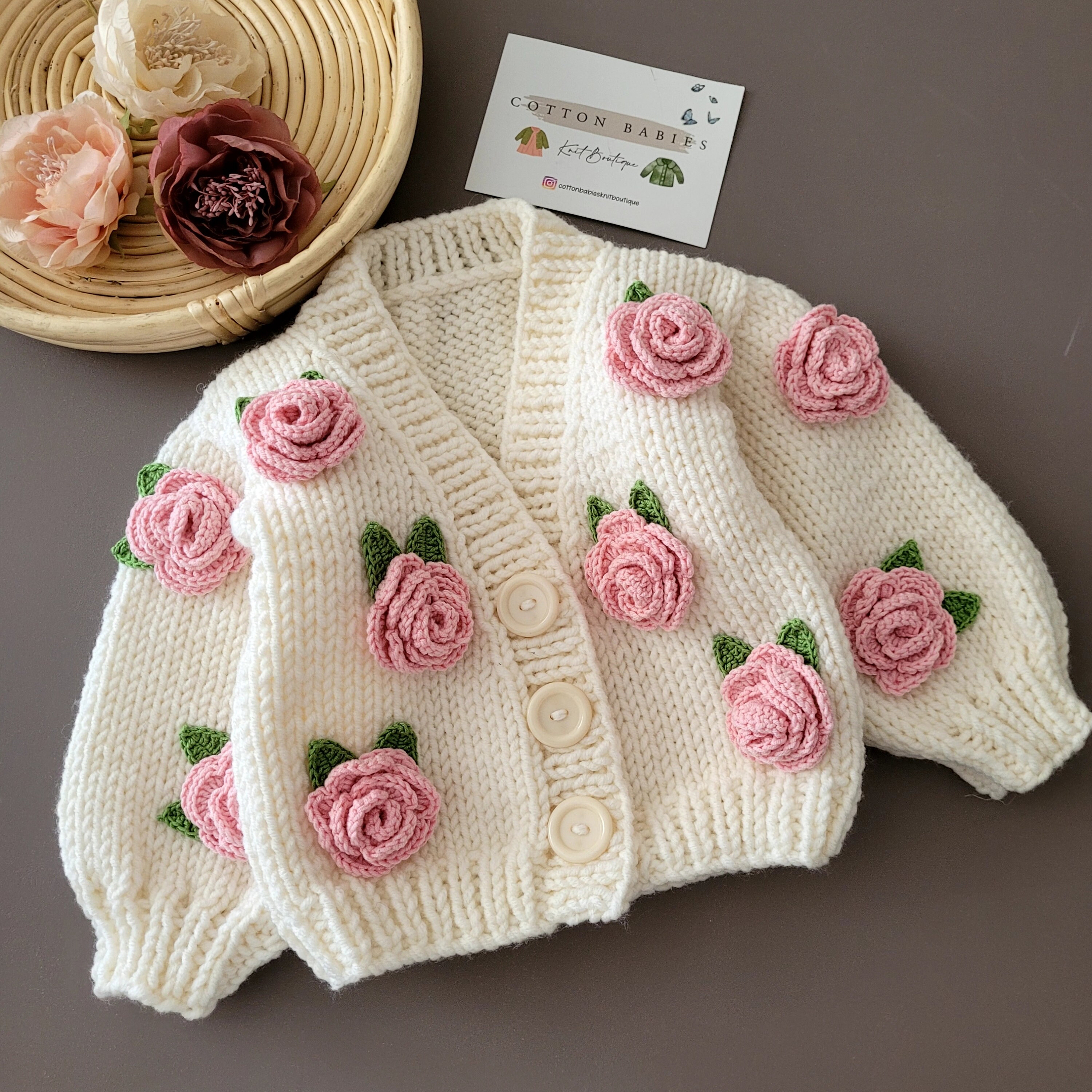 Pink Roses Cardigan, Flower Knitted Cardigan, Daisy Baby Cardigan ...