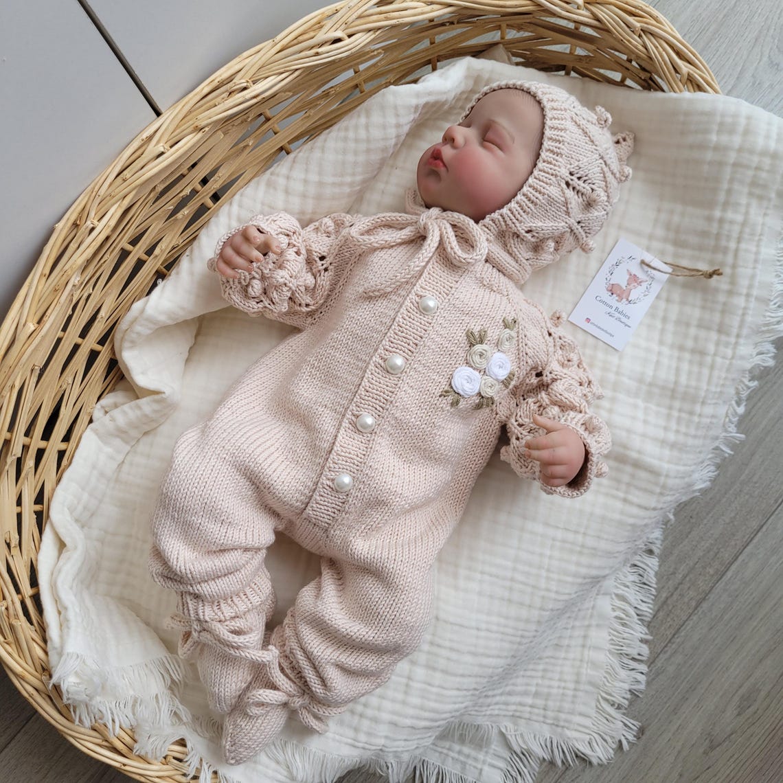 Hand-knitted Organic Cotton Baby Romper With Floral Embroidery - Etsy