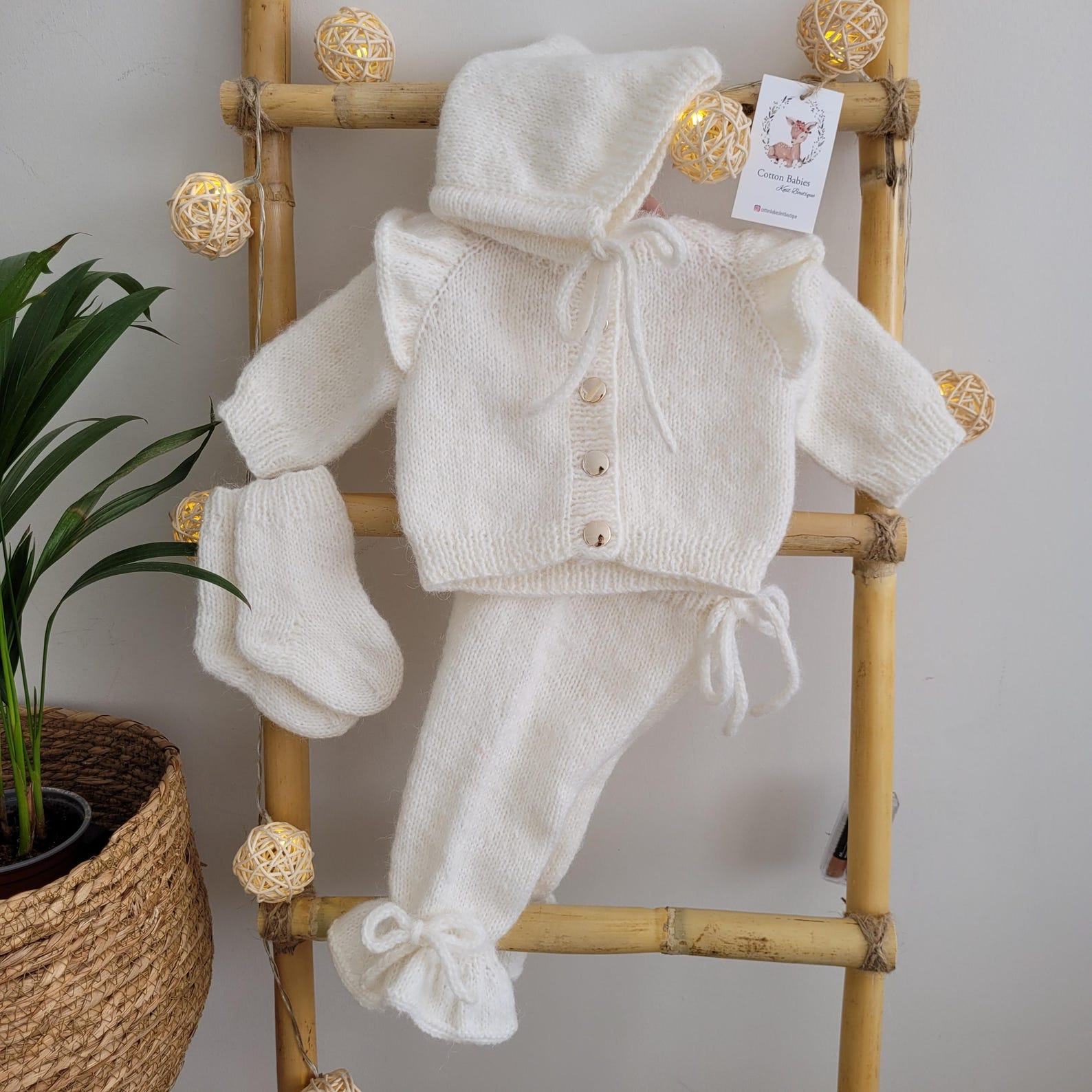 Hand-knitted Alpaca Blend Baby Outfit: 4-piece Coming Home Set,newborn ...
