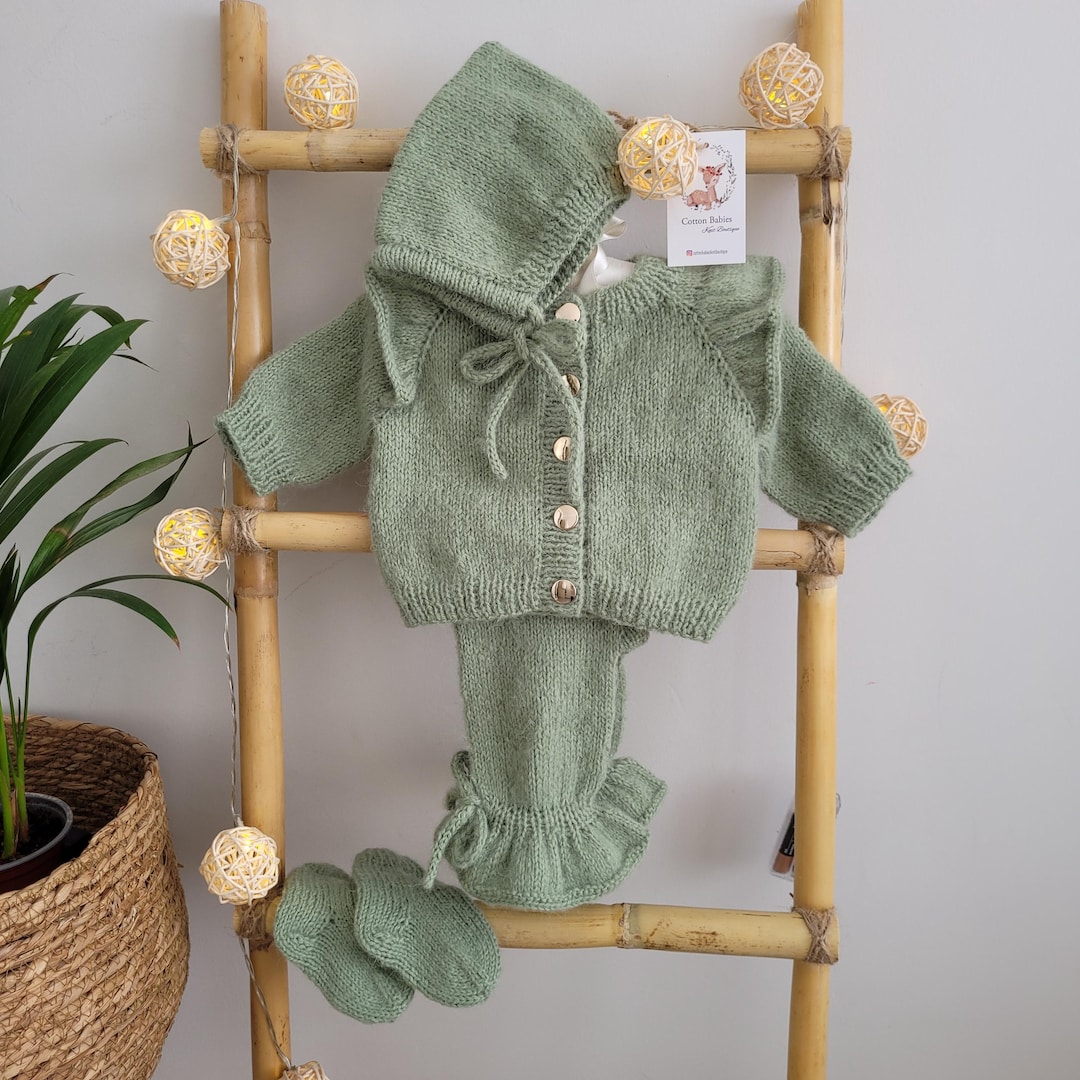 Hand-knitted Alpaca Blend Baby Outfit: 4-piece Coming Home Set,newborn ...
