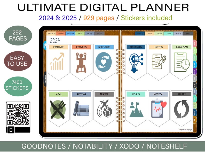 Digital Planner 2024 & 2025 / Goodnotes Planner / Daily and Monthly ...