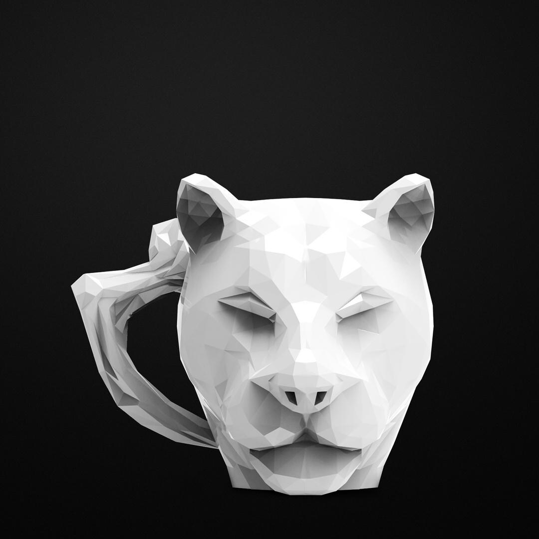 Panther Low Poly Head Mug 3D Printable STL File - Etsy