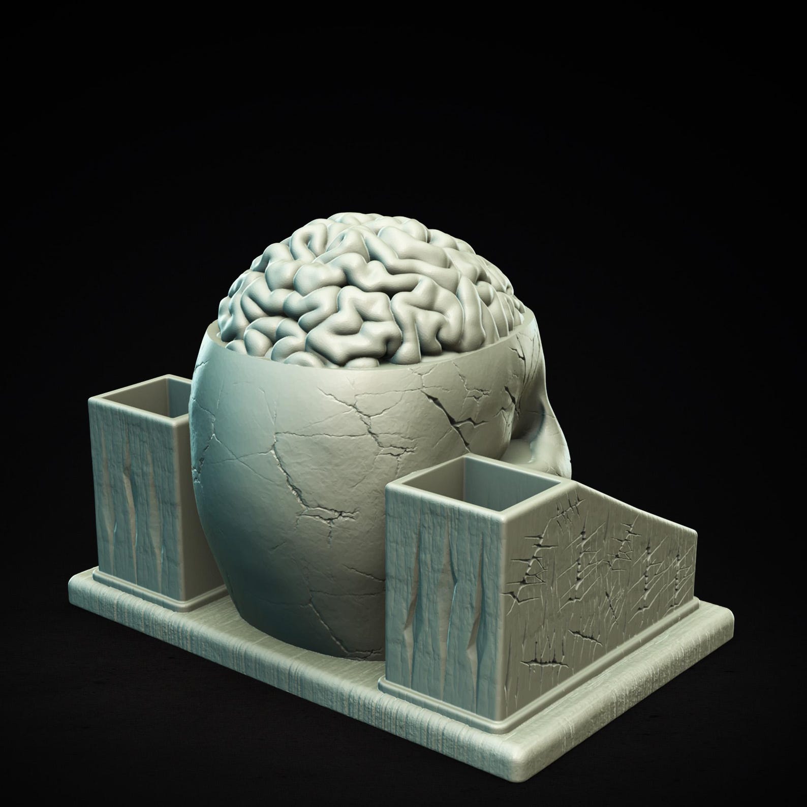 Professor Brain Skull Desk Organizer 3D Printer STL File (digital ...